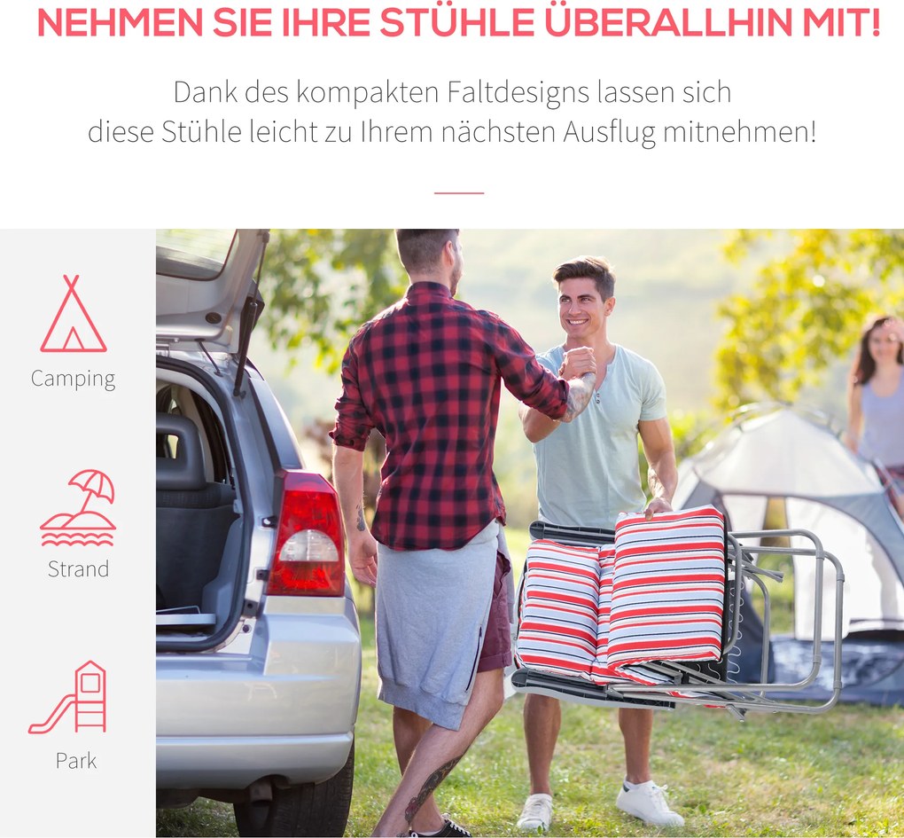 Outsunny lehátko sada 2 lehátek s polštářem skládací nastavitelné opěradlo ocel+polyester červená 60 x 75 x 65-102 cm| Aosom