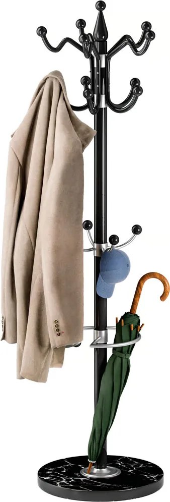 Stojanový věšák TENZY s mramorovým podstavcem, 37x173cm, černá Casaria
