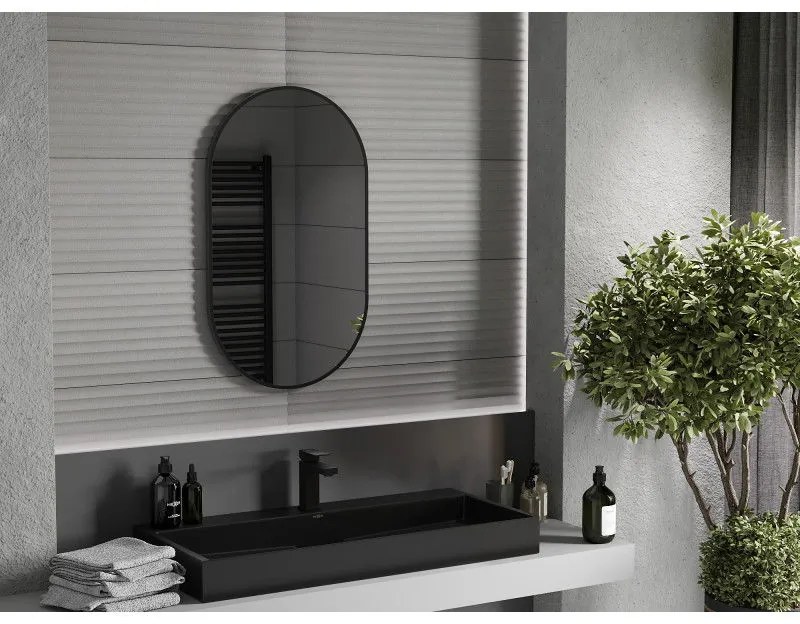 Mexen Loft, oválné koupelnové zrcadlo 85 x 50 cm, barva rámu černá matná, 9851-085-050-000-70