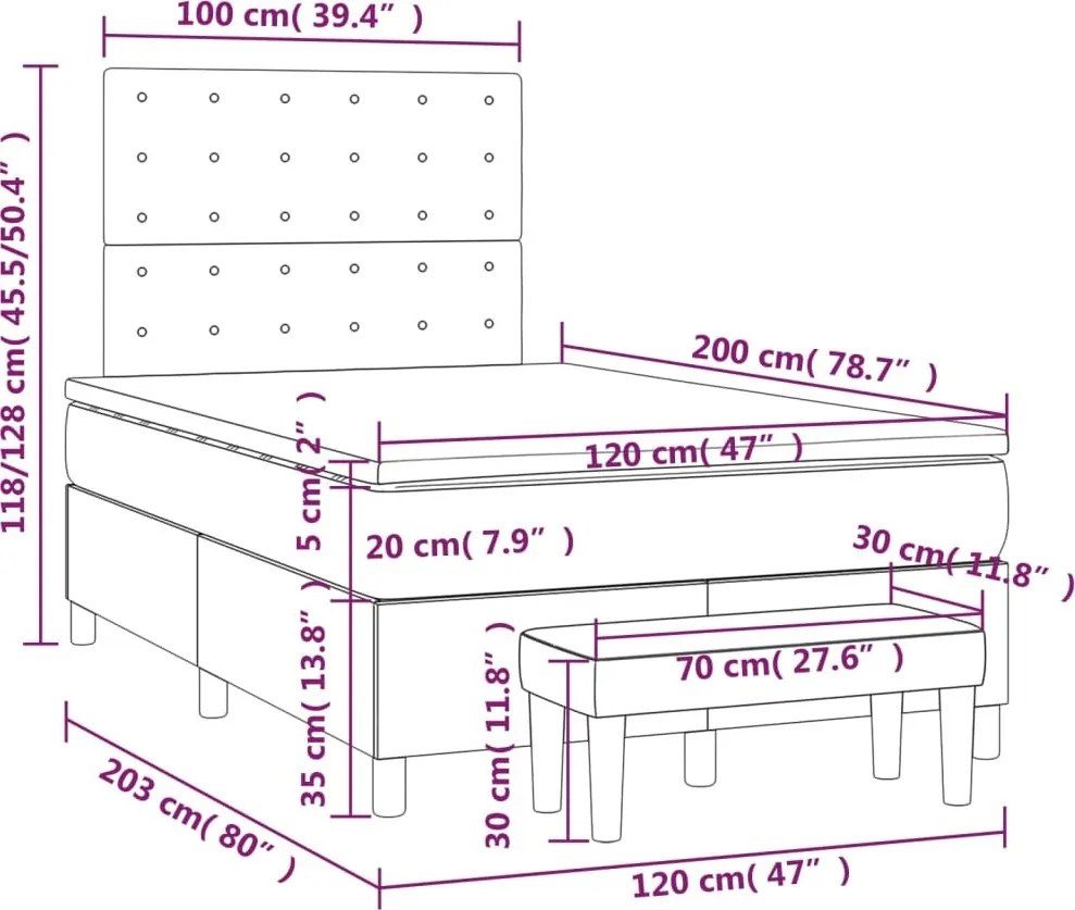 vidaXL Box spring postel s matrací 120x200 cm textil [3136906] Barva: světle šedá