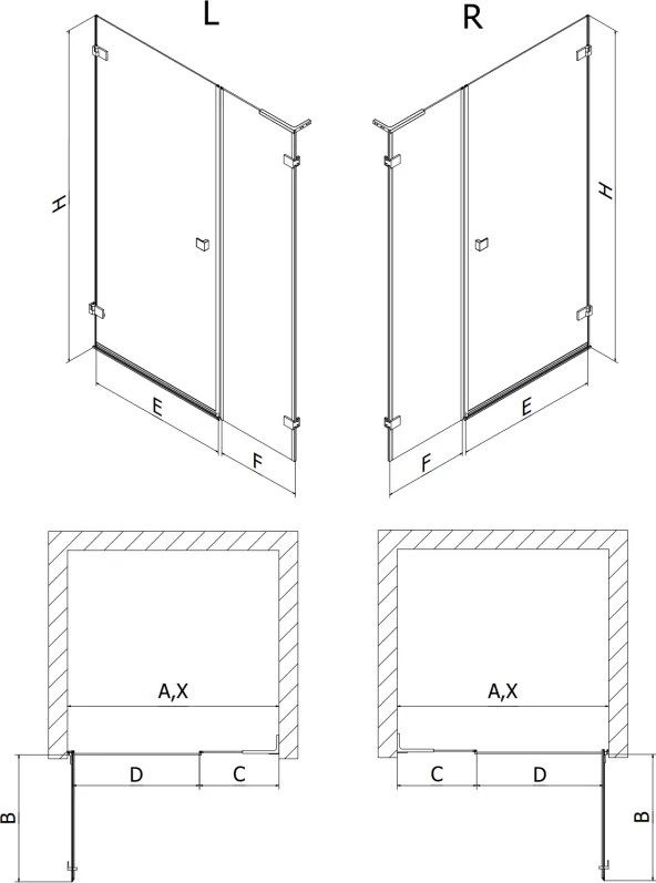 Mexen Lunar-B, L Otočné levé sprchové dveře 130 cm, čiré sklo, chromový profil, 832SL-130-050-01-00-L