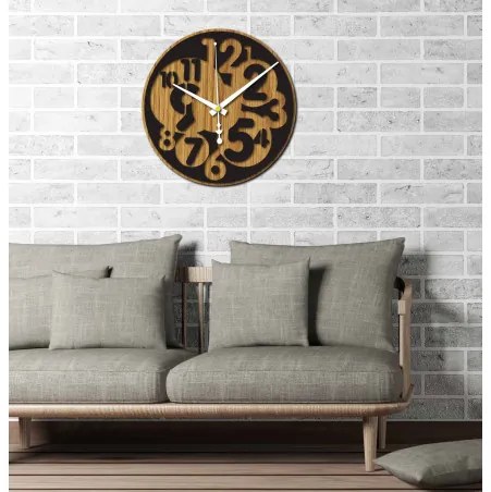 Sentop - Moderní nástěnné hodiny čísla HDKF019 MDF dub - černé I SENTOP HDKF019 HDF