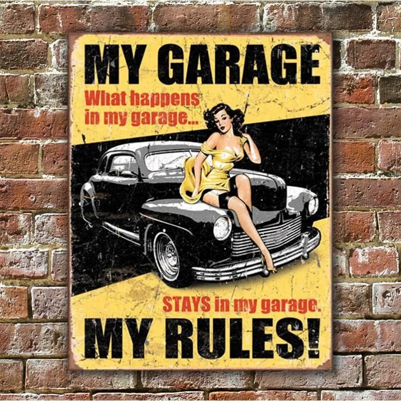 Plechová cedule My Garage My Rules 40 cm x 32 cm