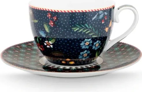 Pip Studio Berry Blues sada 2ks šálků s podšálky 270ml, modré (sada 2ks cappuccino šálků s podšálky)