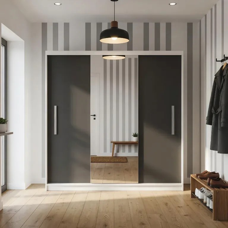 Šatní skříň s posuvnými dveřmi 200 cm PRIMO se zrcadlem černá eben tmavá  MES PRIMO SZP1/1/W/B/0/AL
