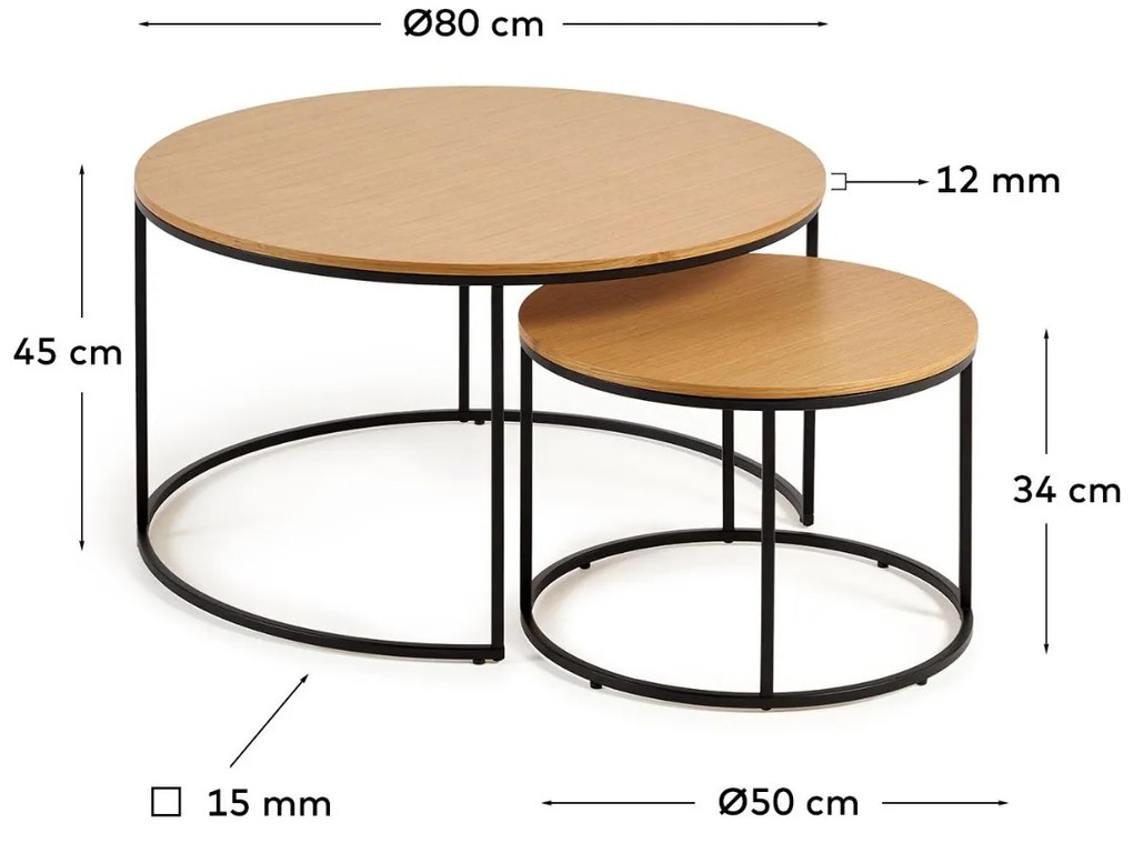 Set dvou dubových konferenčních stolků Kave Home Yoana 50/80 cm