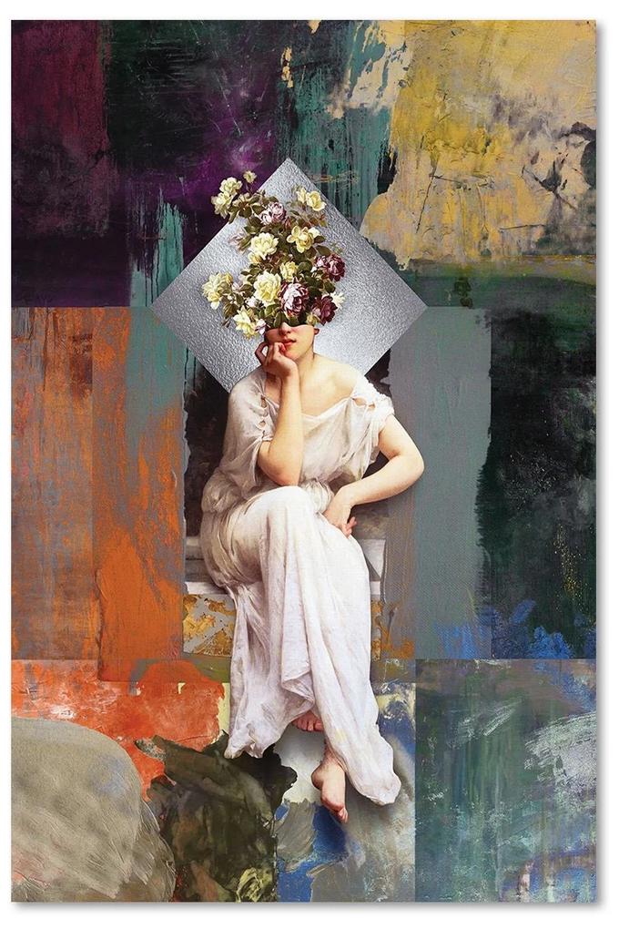 Gario Obraz na plátně Žena a kytice na hlavě - Jose Luis Guerrero Rozměry: 40 x 60 cm
