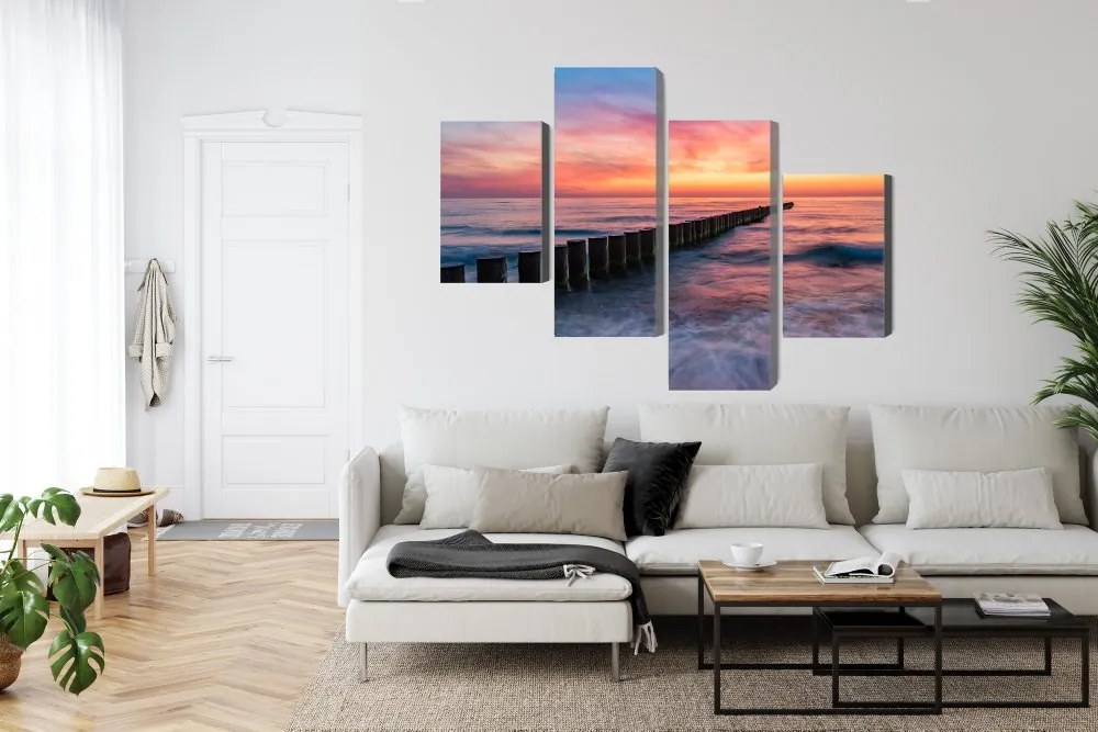 Vícedílný obraz Baltské Moře S Dřevěnými Vlnolamy Nedostatek Nedostatek Plátno Canvas 160x100