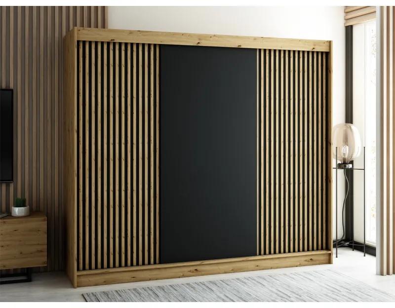 Šatní skříň Tigori 250 cm, Úložný prostor: ne, Barva: dub artisan / černý mat + dub artisan