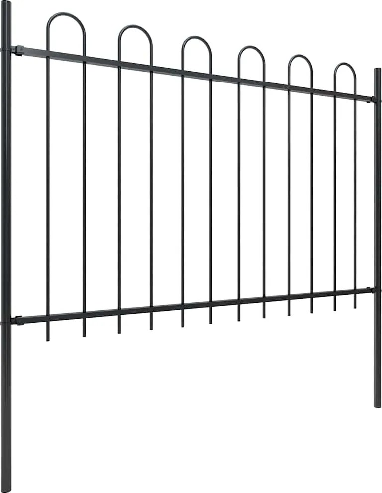 Zahradní plot s obloukem nahoře ocelový 337 x 120 cm černý 277666