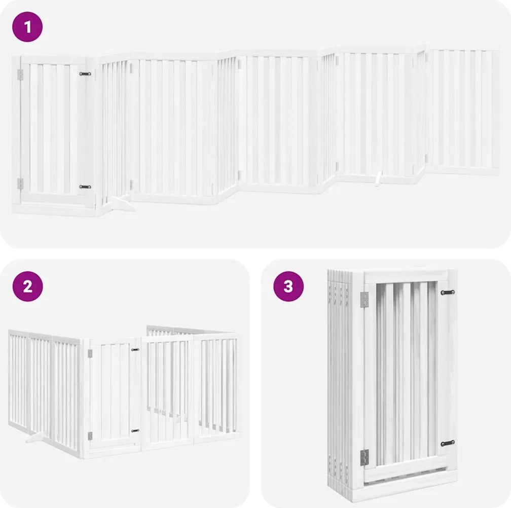 Zábrana pro psy s dvířky skládací 9 panelů bílá 450 cm topol 3155650