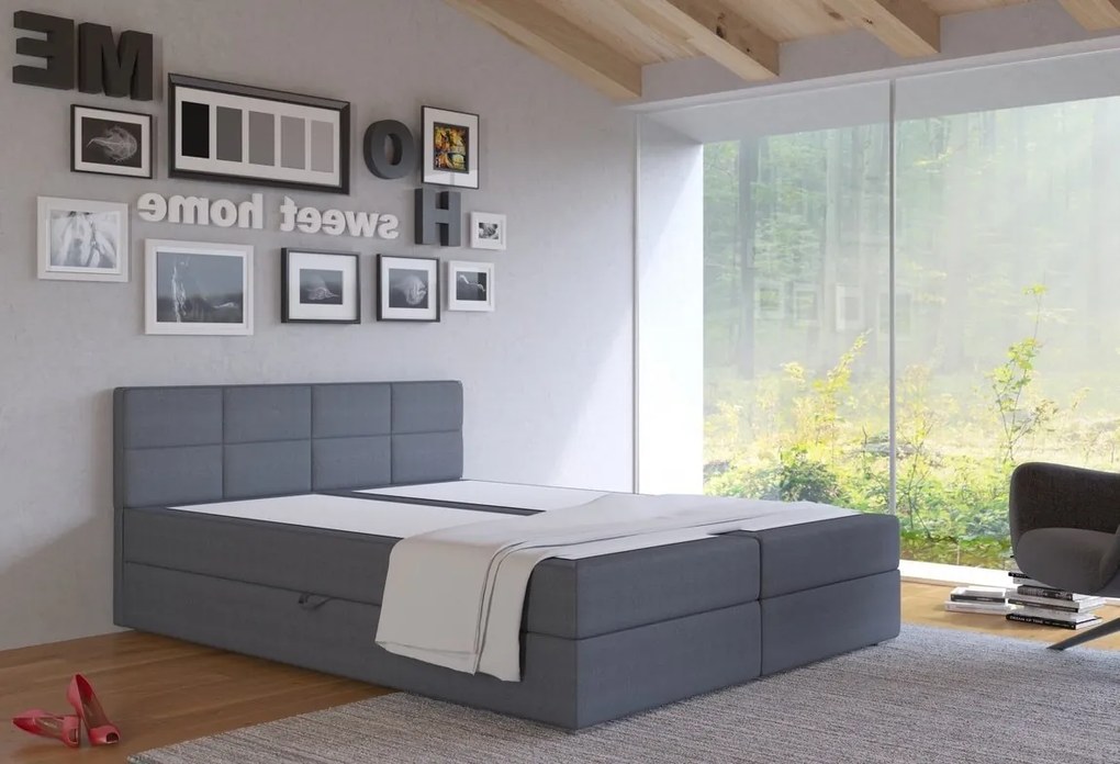 Americká postel boxspring CS89011, s matrací a úložným prostorem, tmavě šedá, 160x200 cm