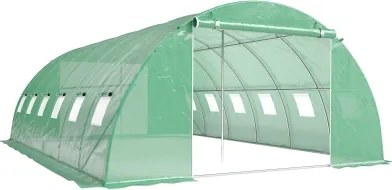 Outsunny venkovní tunelový skleník 6 x 4 x 2 m s pozinkovaným rámem, PE krytem, rolovacími dveřmi a síťovanými okny, zelený