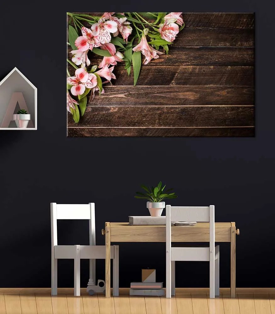 Obraz růžové květy na dřevě Velikost (šířka x výška): 30x20 cm