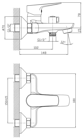 Aqualine - Vanová baterie LOTTA lesklý chrom