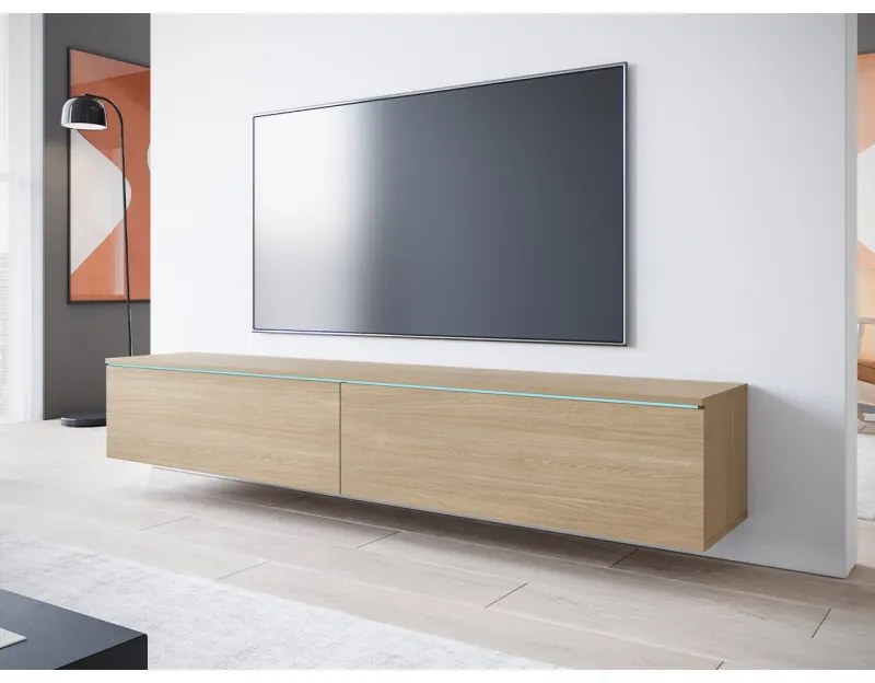 TV stolek Dlone 180, Barva: bílá + šedý lesk, Osvětlení: osvětlení LED - bílé