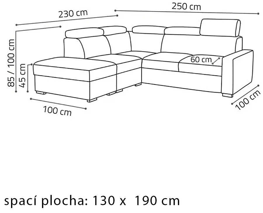 Sedací souprava PEDRO L | 230x250 cm | rozkládací + 2x úložný prostor | polohovatelné záhlavníky | VÝBĚR TKANIN