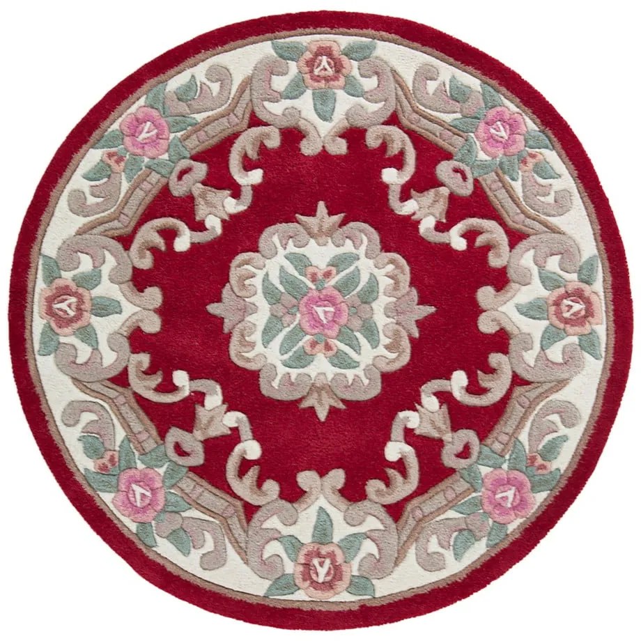 Červený vlněný koberec Flair Rugs Aubusson, ⌀ 120 cm