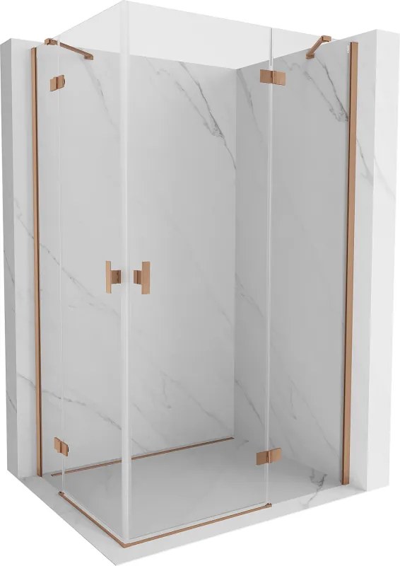 Mexen Mist-H Duo, 2-křídlý ​​výklopný sprchový kout 80 x 95 cm, čiré sklo, měděný matný profil, 8A5-080L-095P-65-00