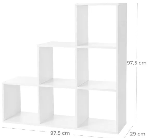 Bílá policová knihovna 6 přihrádek 97,5x97,5x29 cm