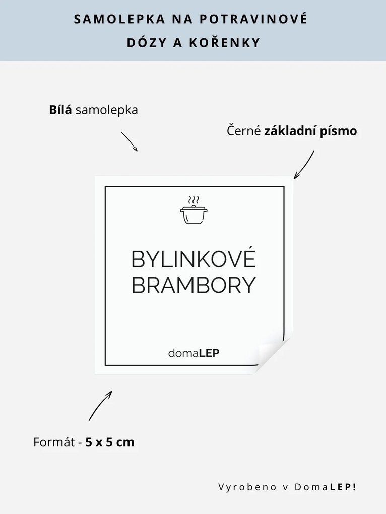 Samolepka na kořenky BYLINKOVÉ BRAMBORY bílá 5 × 5 cm základní písmo