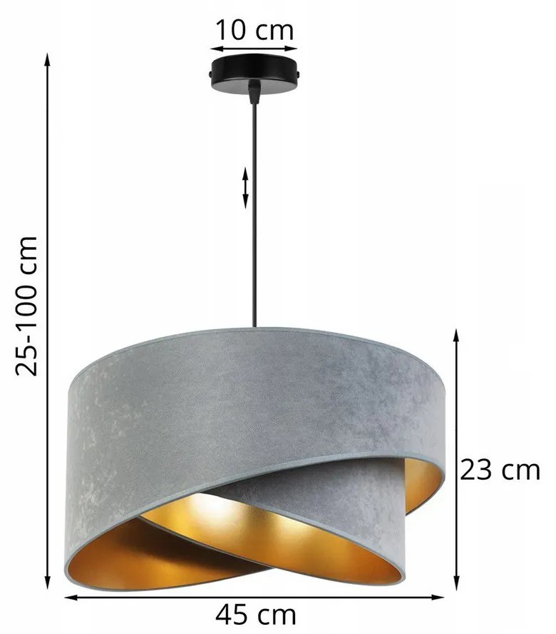 Závěsné svítidlo Mediolan, 1x světle šedé/zlaté textilní stínítko