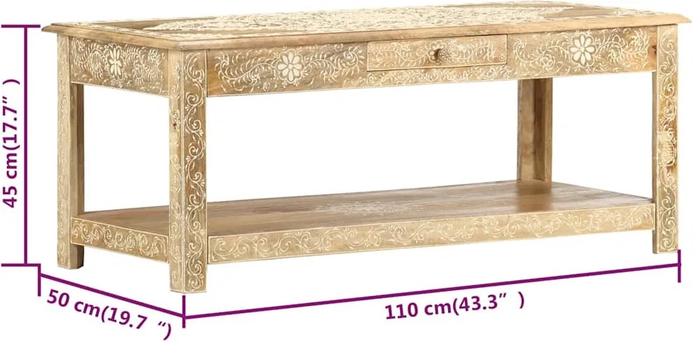 Konferenční stolek 110x50x45 cm ruční malba masivní mangovník 286146