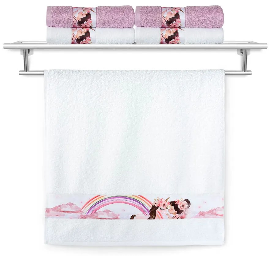 Dětský ručník Veba NORA Dívka s jednorožcem tisk bílá Velikost: 50x100 cm