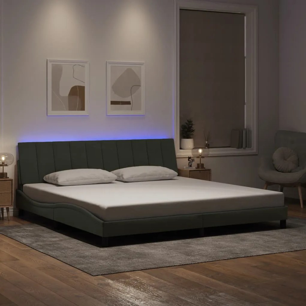 Rám postele s LED osvětlením bez matrace Hanko světle šedý 200 x 200 cm samet 3213799
