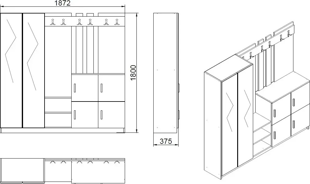 Předsíňová stěna Houseland Gibson borovice Atlantic/antracitově šedá