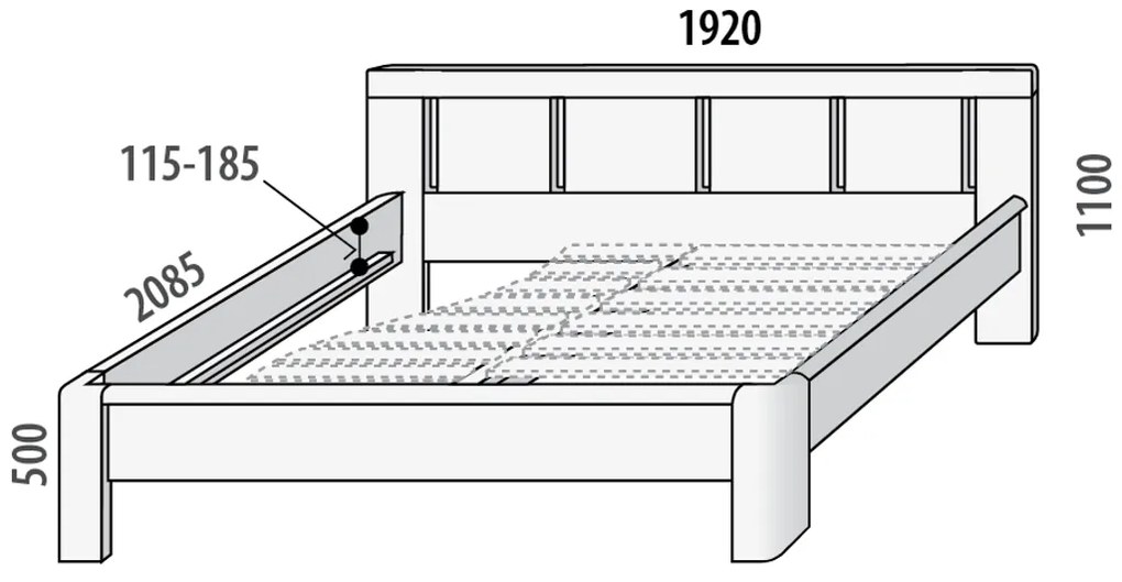 Postel Florencia, čelo rovné 4výplně 180 Domestav F119 Materiál: Buk cink, Povrchová úprava: Moření, Specifikace: 180x200