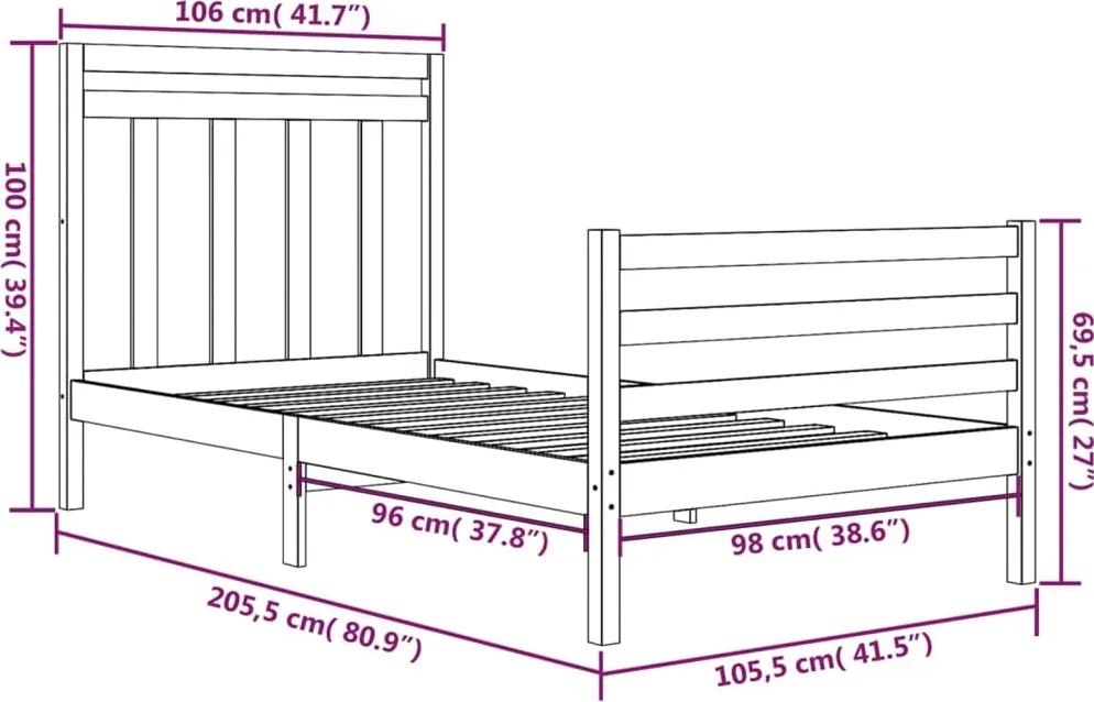 vidaXL Rám postele masivní dřevo 100 x 200 cm [3105306] Barva: Přírodní