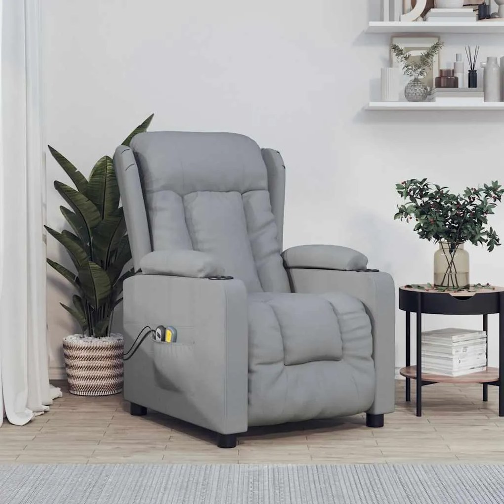 Elektrické masážní křeslo světle šedé textil 3098789