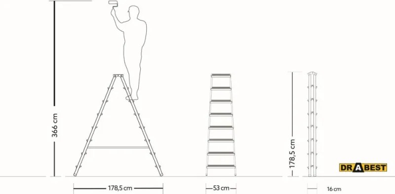 Hliníkové štafle 2x8 stupňů oboustranné DRABEST DD8 HOME