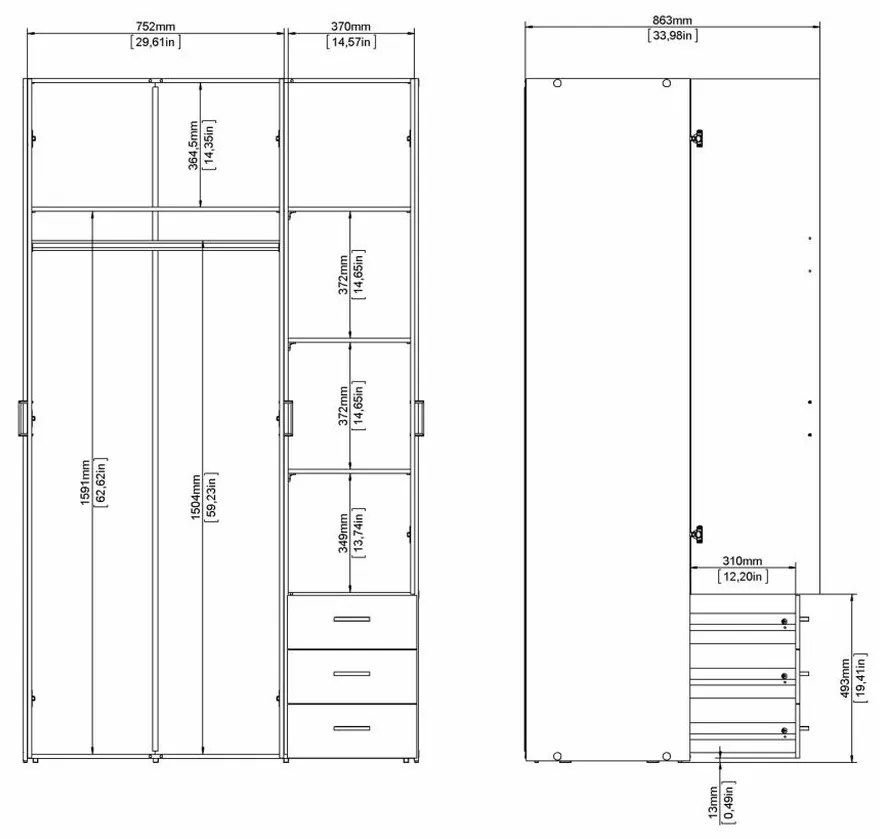 Šatní skříň Sid 115,8 x 49,5 x 200,4 cm, bílá