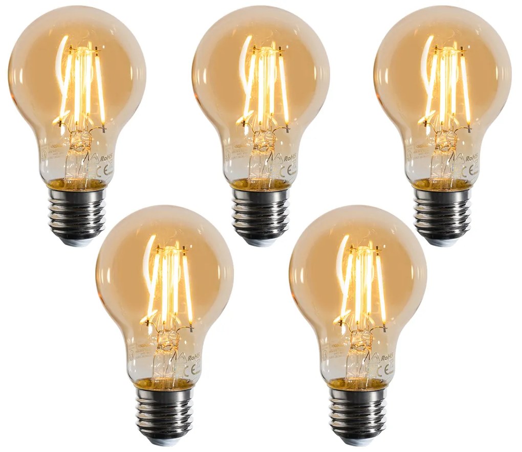 Sada 5 stmívatelných LED žárovek E27 A60 zlatých 4W 420 lm 2200K