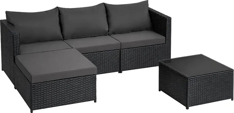 Velaco Ratanový zahradní nábytek Volta, 4 osoby, černý
