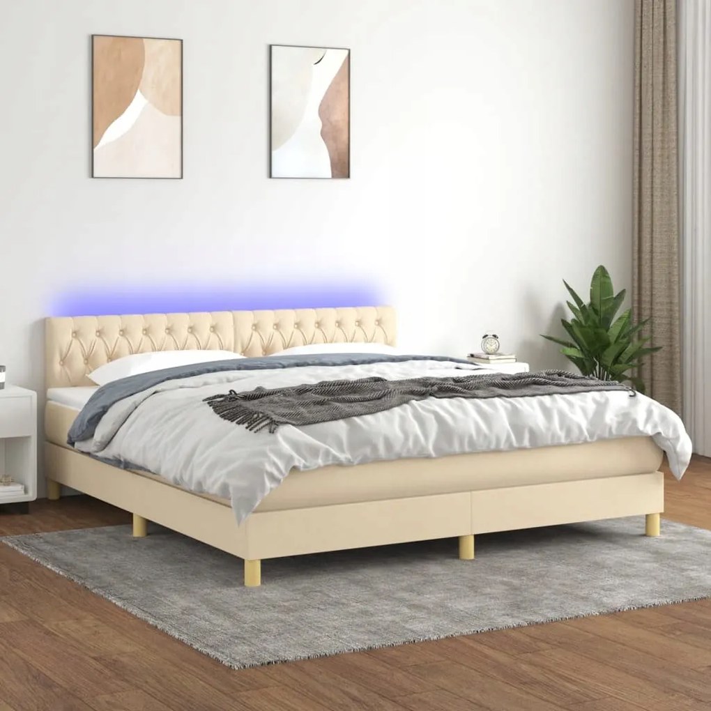 Box Spring Postel S Matrací A Led Textil Krémová Prošívaný design 160 x 2