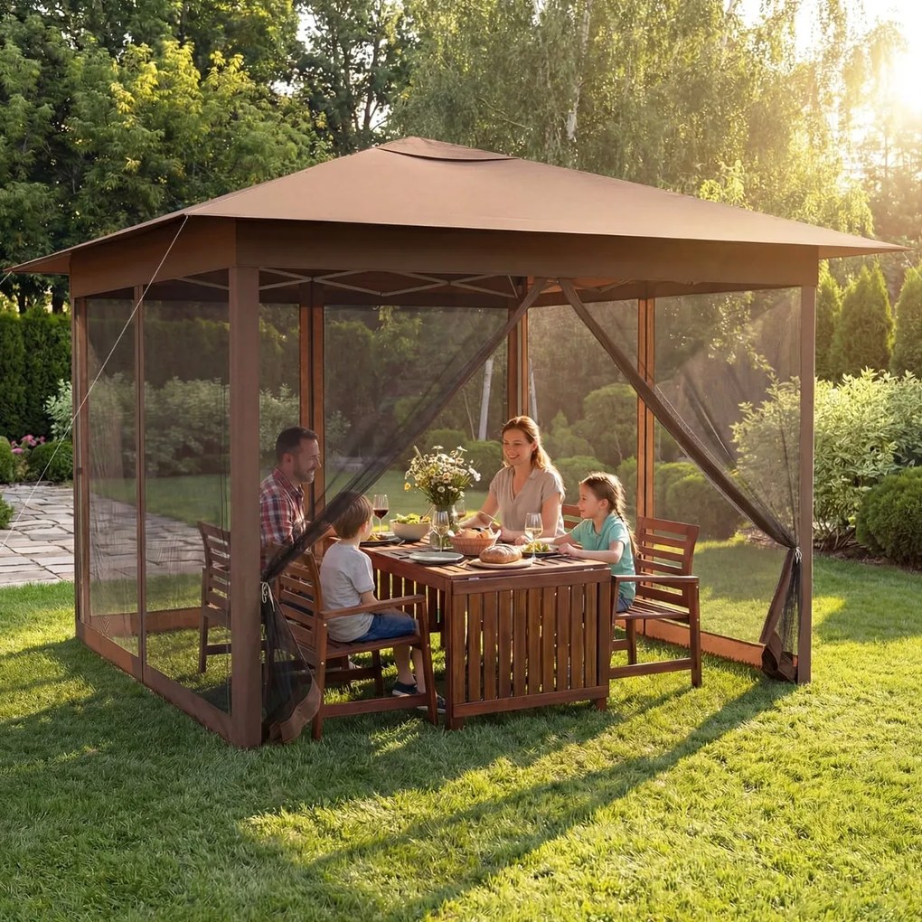 Costway Gazebo One Push Výškově nastavitelné s moskytiérou Dvojitá střešní taška