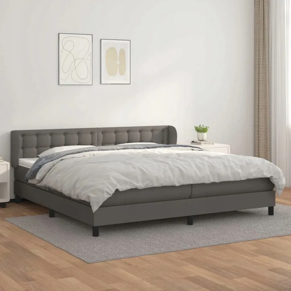 Box Spring Postel S Matrací Šedá Umělá Kůže Šedá tlačítka 200 x 200 cm