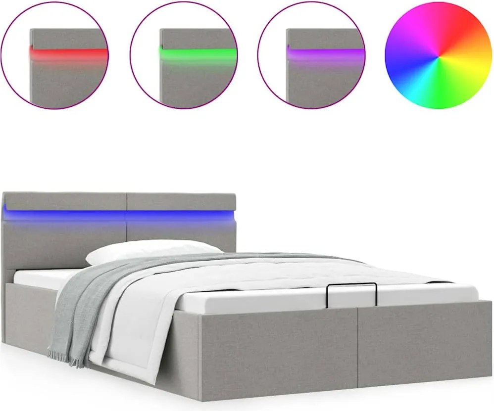Rám postele LED úložný prostor světle šedý textil 140 x 200 cm 285609
