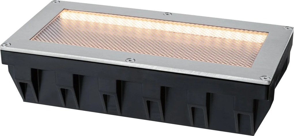 P 95745 Solární LED zemní svítidlo Sorea soumrakový senzor IP67 hranaté 200x100mm 2200K 0,3W 3,7V kov kartáčovaný ABS/polykarbonát/ocel - PAULMANN