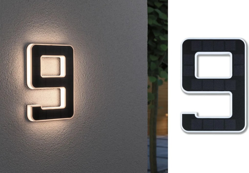 P 79850 Venkovní solární domovní číslo 9 IP44 3.000K 0,2W nabíjecí baterie výměnná - PAULMANN