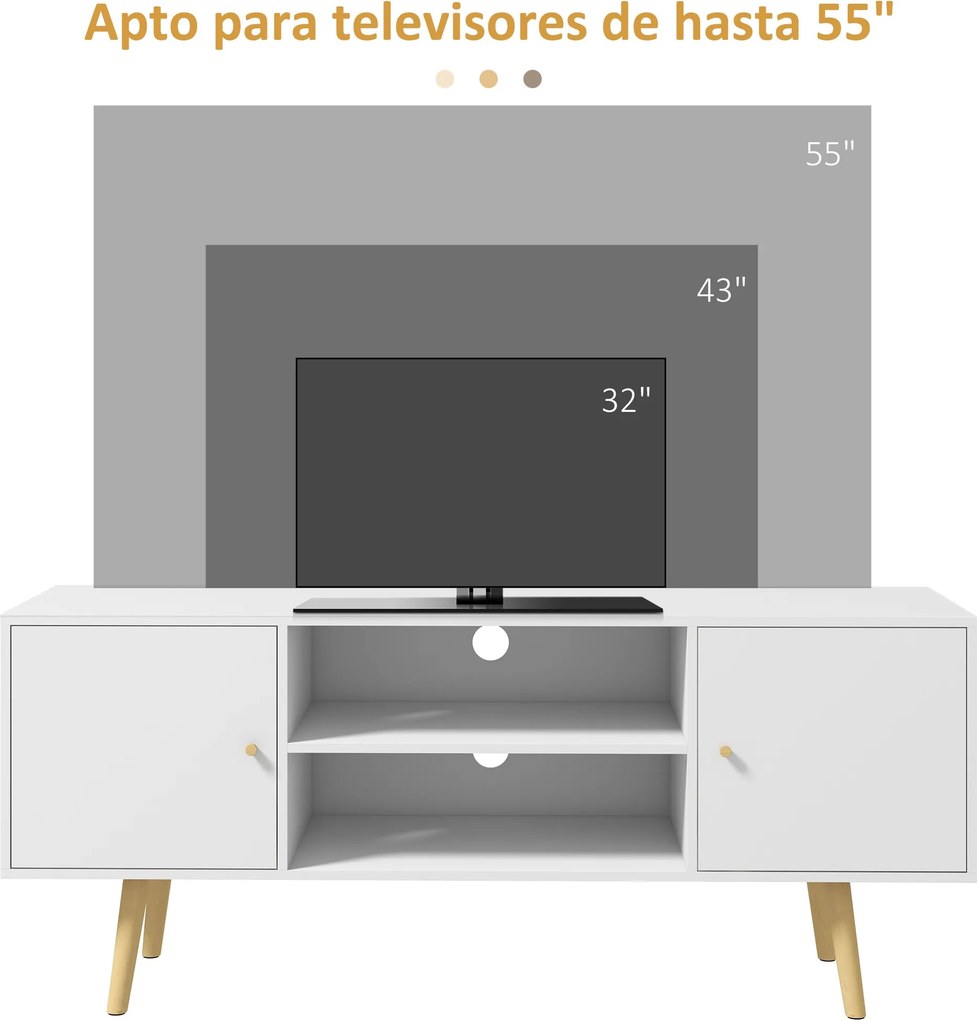 HOMCOM TV Stánek do Obývacího Pokoje s 2 Dveřmi a 2 Úložnými Policemi pro Televize do 55 Palců, 120x34x50 cm, Bílý