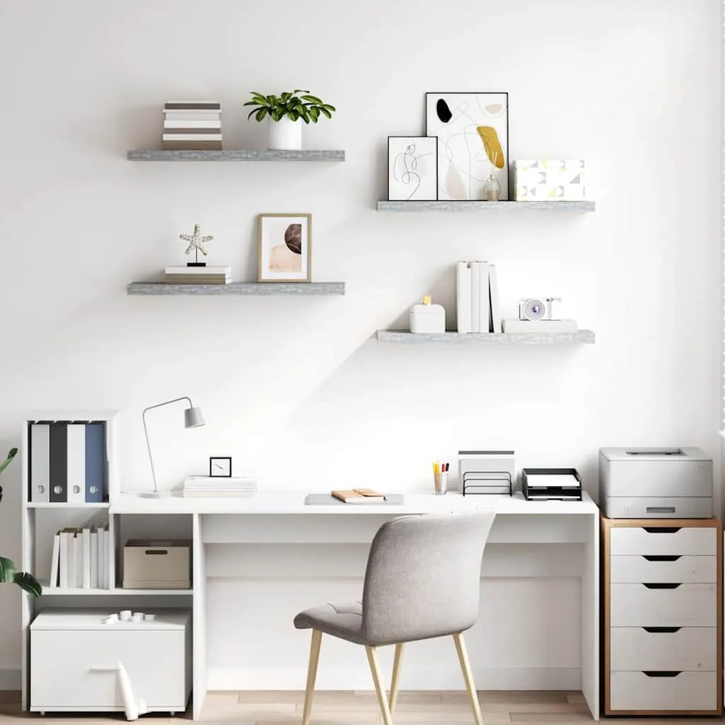 Plovoucí nástěnné police 4 ks betonově šedé 80x23,5x3,8 cm MDF 326602