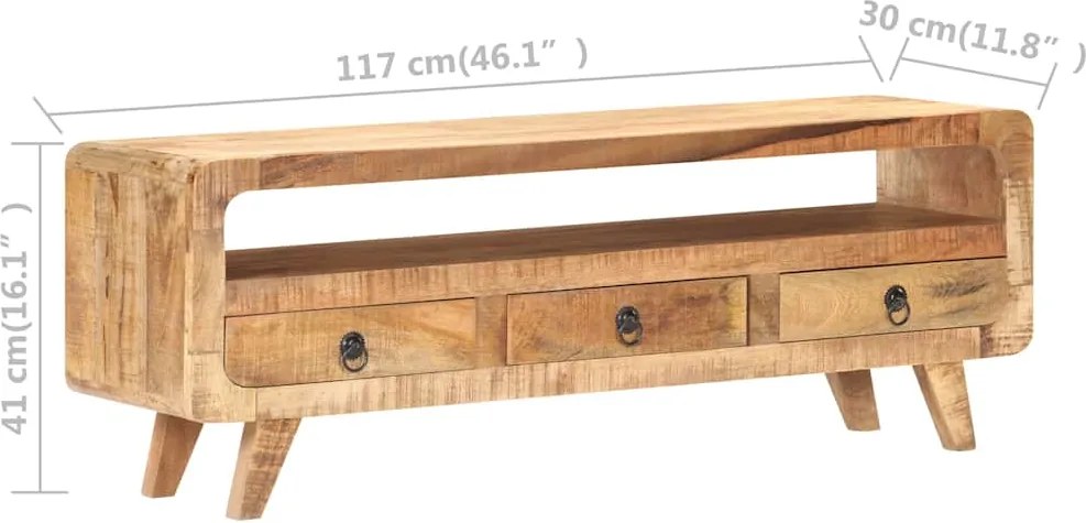 TV stolek 117 x 30 x 41 cm masivní hrubé mangovníkové dřevo 321042