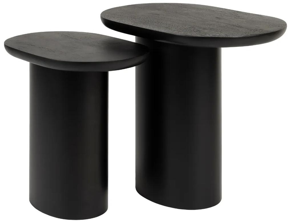 OnaDnes -20% White Label Set dvou černých dřevěných odkládacích stolků WLL BELA
