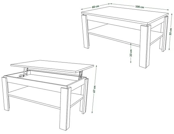Rozkládací konferenční stůl se zvedací deskou a policí ADEN dub craft/černá