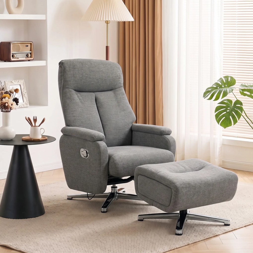 HOMCOM Relaxační křeslo manuálně nastavitelné, lounge křeslo s podnožkou, tmavě šedá