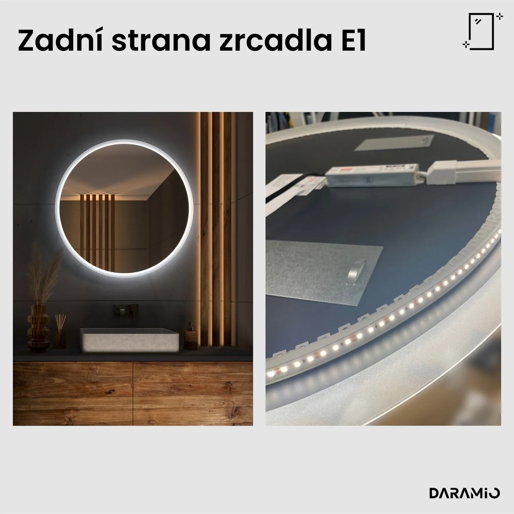 Kulaté zrcadlo do koupelny s LED osvětlením E1